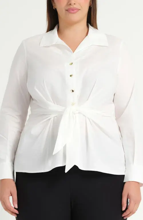 ESTELLE Cotton Button-up Top With Tie Front