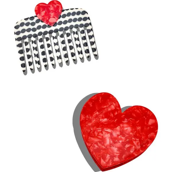 SOLAR ECLIPSE Hand Painted Polka Dot Comb & Heart Claw Clip Set - Multi