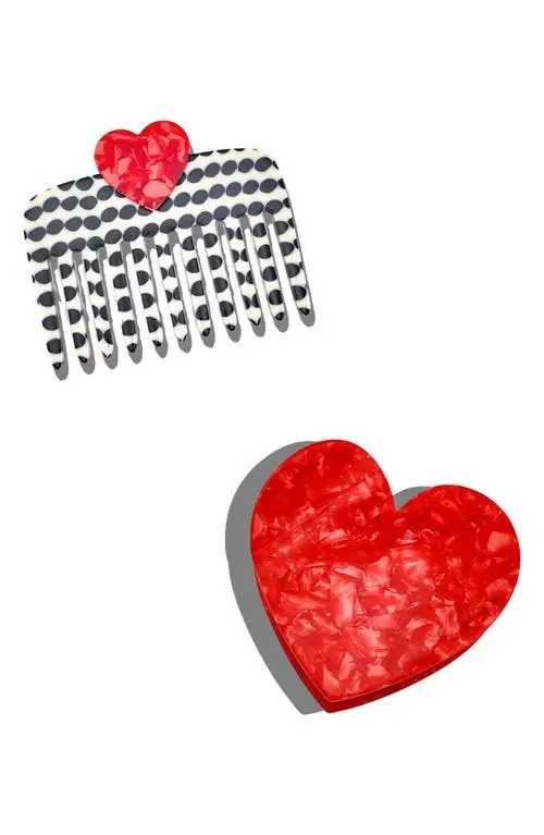 SOLAR ECLIPSE Hand Painted Polka Dot Comb & Heart Claw Clip Set - Multi