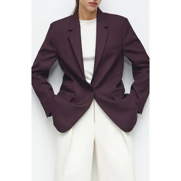 Mango Hidra Notch Lapel Jacket - Dark Red