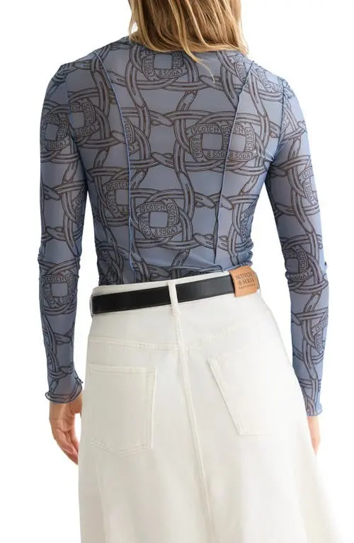 Scotch & Soda Printed Seamed Mesh Top