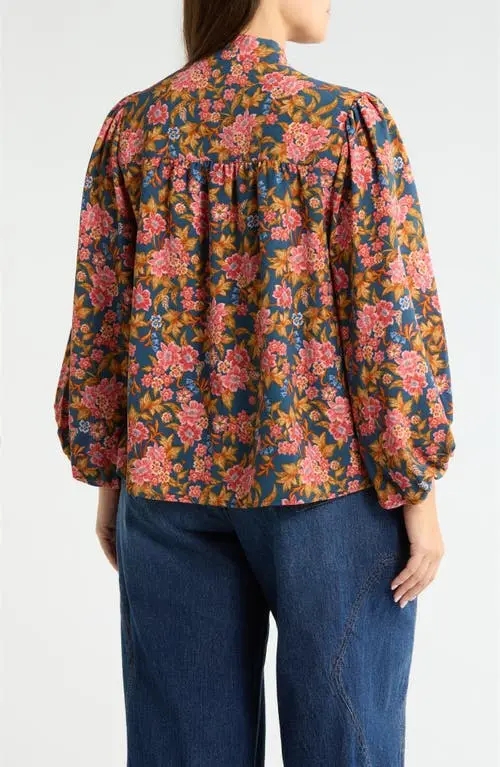 Wit & Wisdom Floral Tie Neck Peasant Top