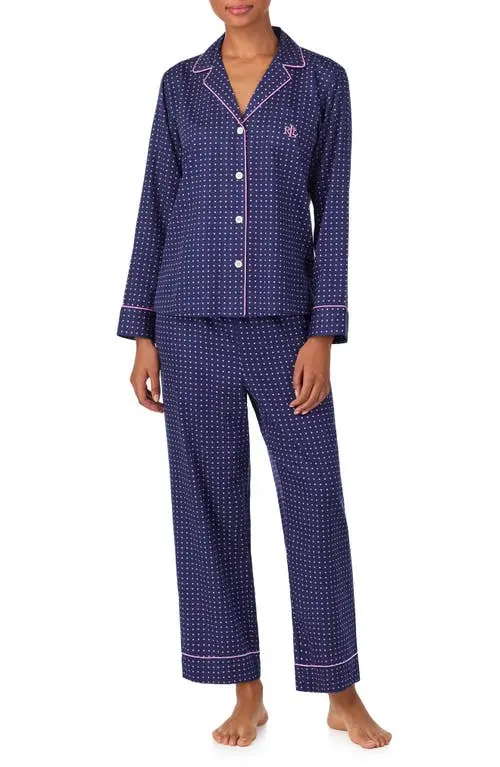 Ralph Lauren Print Cotton Blend Pajamas - Navy Dot