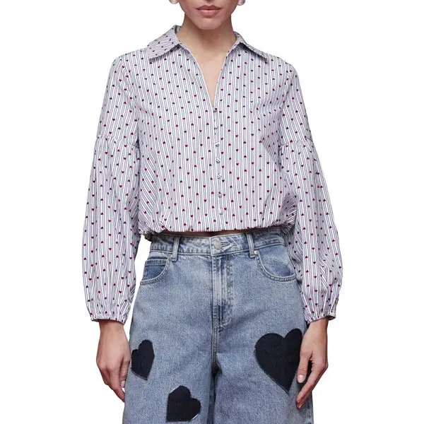Avec Les Filles Printed Bubble Crop Shirt