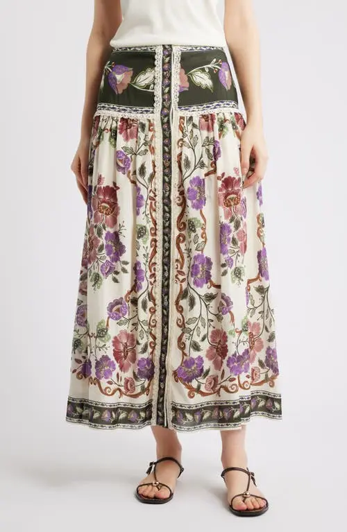 Farm Rio Floral Print Midi Skirt