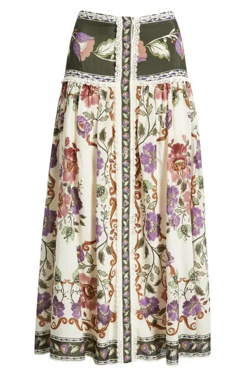 Farm Rio Floral Print Midi Skirt