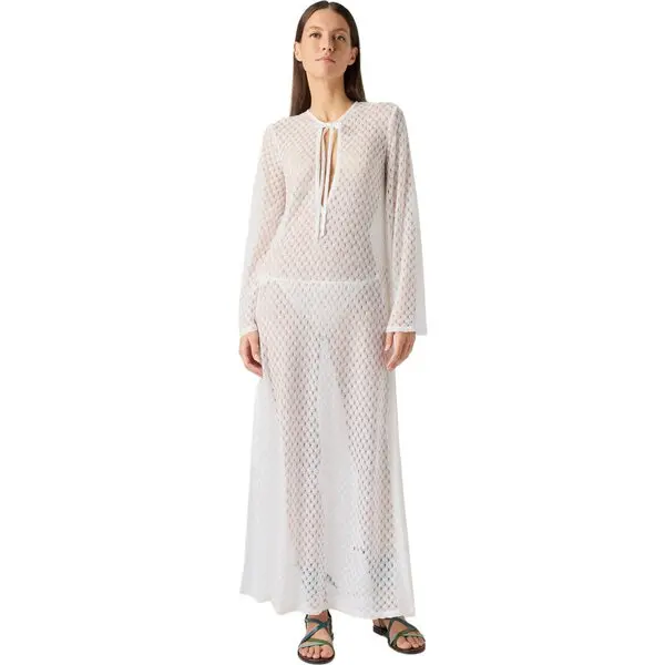Missoni Long Cover-up Dress In Lamé Viscose With Raschel Workmanship - White