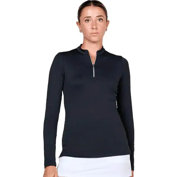 SOFIBELLA Quarter Zip Long Sleeve Golf Shirt - Black