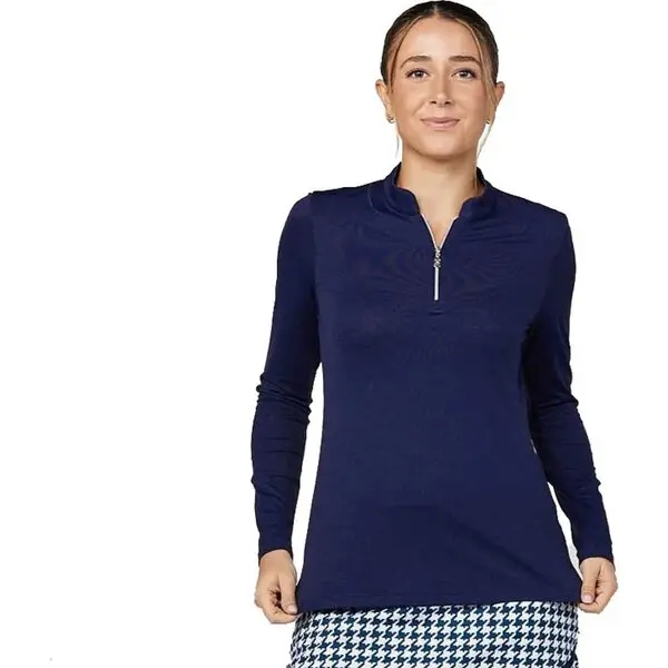 SOFIBELLA Quarter Zip Long Sleeve Golf Shirt - Navy