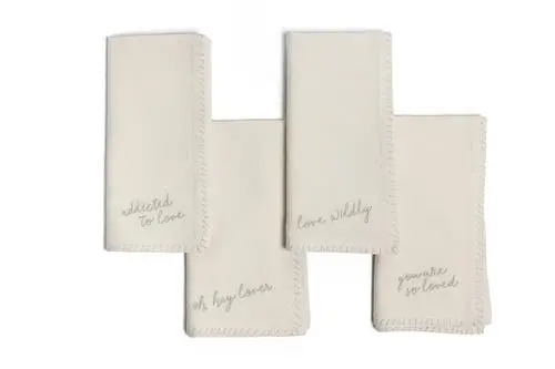 HOUSE OF REVELRY Love Notes Embroidered Napkin Set Of Four - Natural