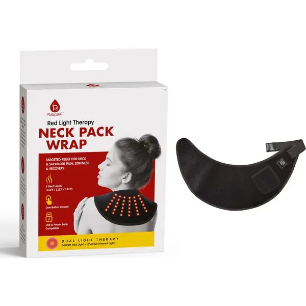 PURSONIC Red Light Therapy Neck Pack Wraptargeted Relief For Neck & Shoulders - Black