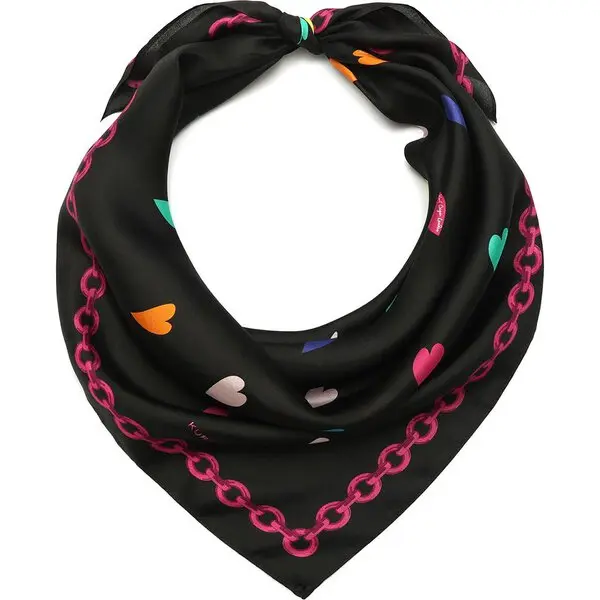 Kurt Geiger Rainbow Hearts Large Square Silk Scarf - Classic Rainbow