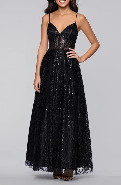 BLONDIE NITES Sequin Corset Bodice Gown - Black