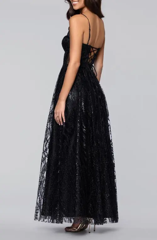 BLONDIE NITES Sequin Corset Bodice Gown - Black