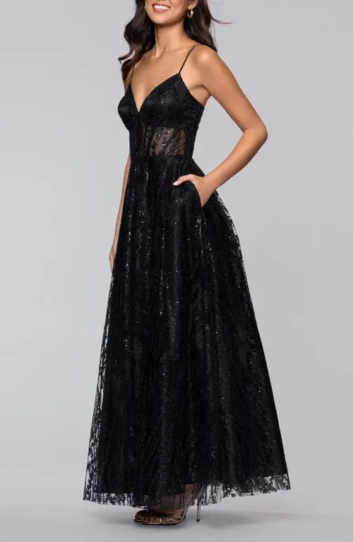 BLONDIE NITES Sequin Corset Bodice Gown - Black