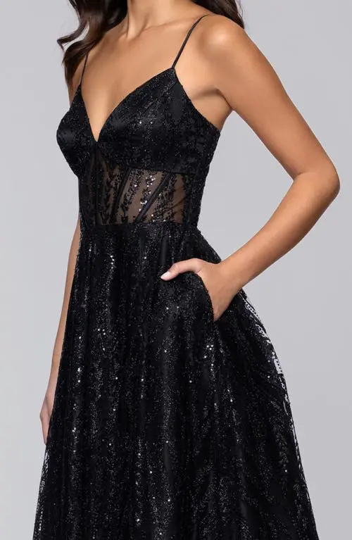 BLONDIE NITES Sequin Corset Bodice Gown - Black