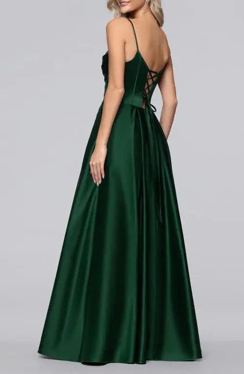 BLONDIE NITES Sequin Lace Detail Satin Gown
