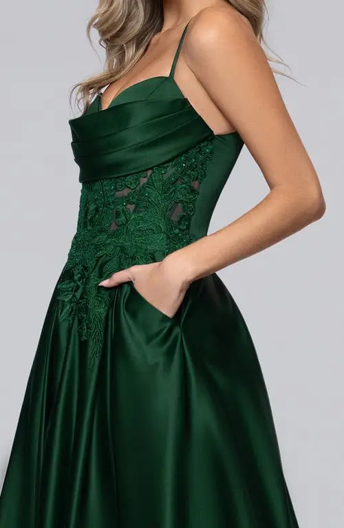 BLONDIE NITES Sequin Lace Detail Satin Gown