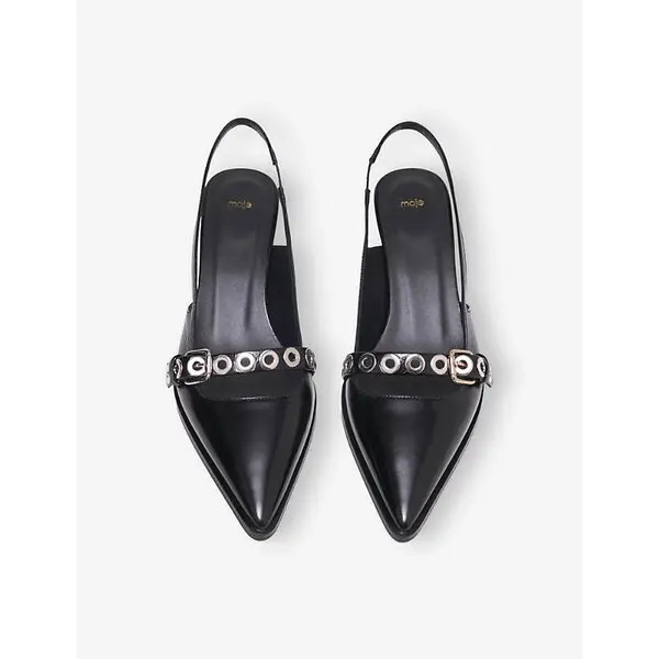 Maje Eyelet-embellished Leather Slingbacks