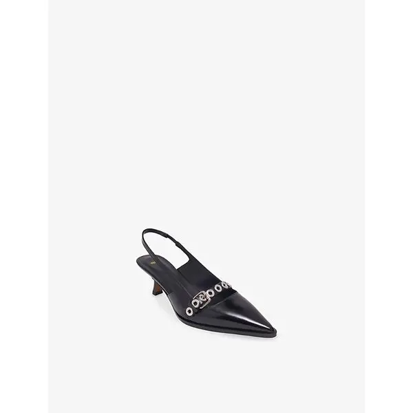 Maje Eyelet-embellished Leather Slingbacks