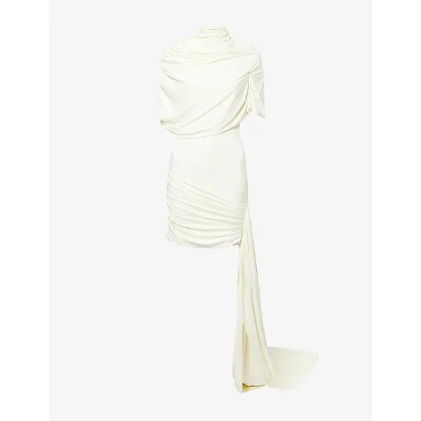 DEME Draped Stretch-mesh Maxi Dress - Off White