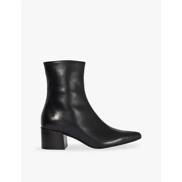 DUNE Leather Heeled Ankle Boots - Black Plain Leather