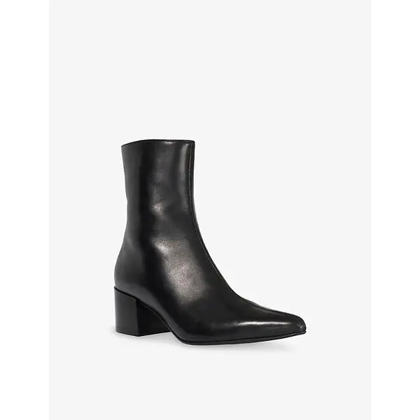 DUNE Leather Heeled Ankle Boots - Black Plain Leather