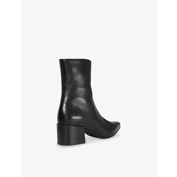 DUNE Leather Heeled Ankle Boots - Black Plain Leather