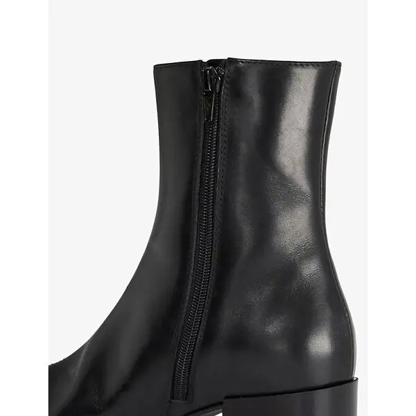 DUNE Leather Heeled Ankle Boots - Black Plain Leather