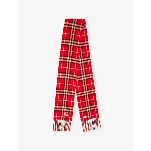 Burberry Narrow Check-pattern Cashmere Scarf - Crayon Red