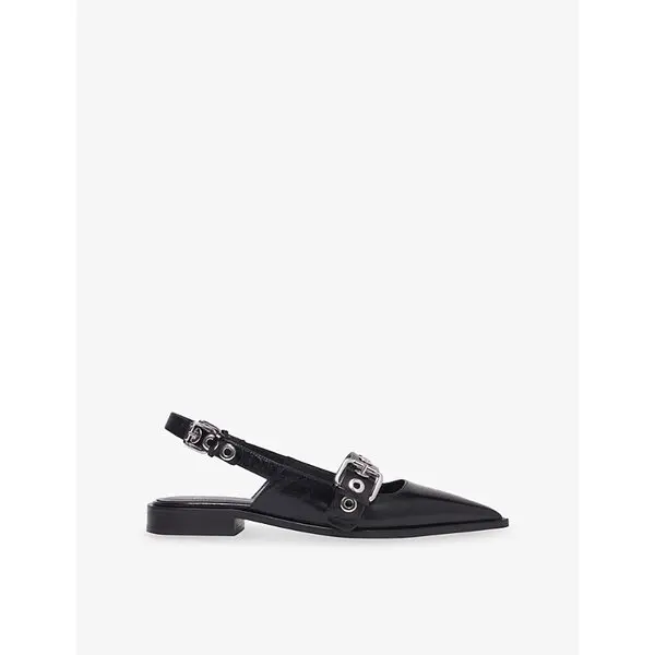 Maje Eyelet-embellished Leather Slingback Flats