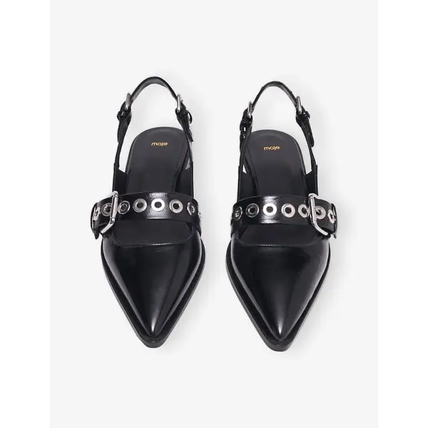 Maje Eyelet-embellished Leather Slingback Flats