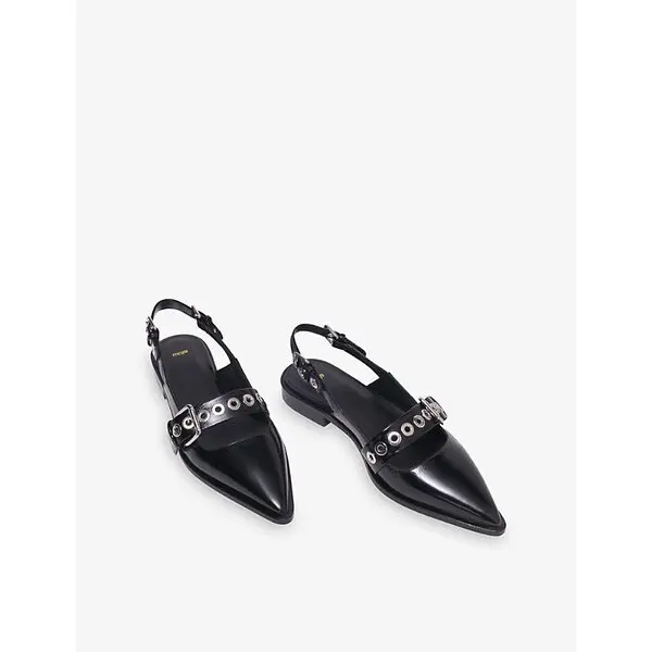 Maje Eyelet-embellished Leather Slingback Flats