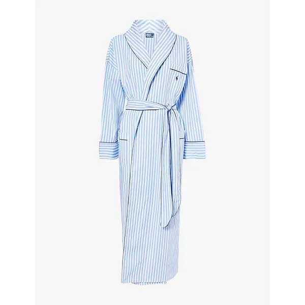 Polo Ralph Lauren Heritage Stripe Cotton Robe - White Cloud X Hydrangea