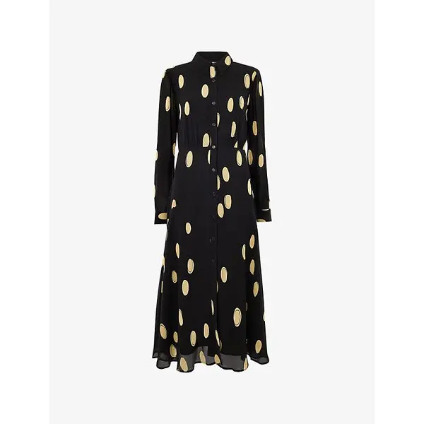 Whistles Polka-dot Long-sleeved Woven Midi Dress