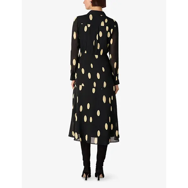 Whistles Polka-dot Long-sleeved Woven Midi Dress