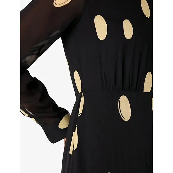 Whistles Polka-dot Long-sleeved Woven Midi Dress