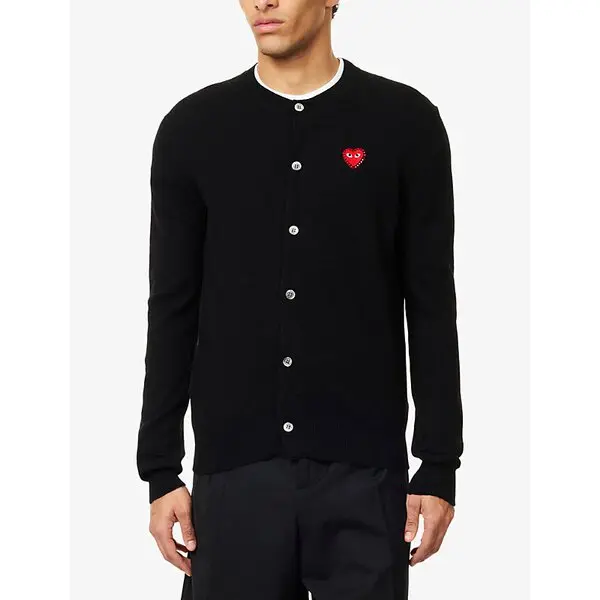 Play Comme Des Garcon Heart Crewneck Wool Cardigan