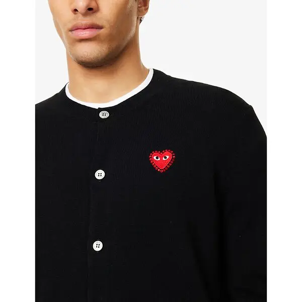 Play Comme Des Garcon Heart Crewneck Wool Cardigan