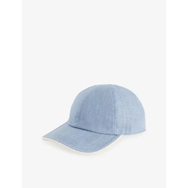 Eleventy Linen-blend Cap With Suede Trim - Denim And Sand
