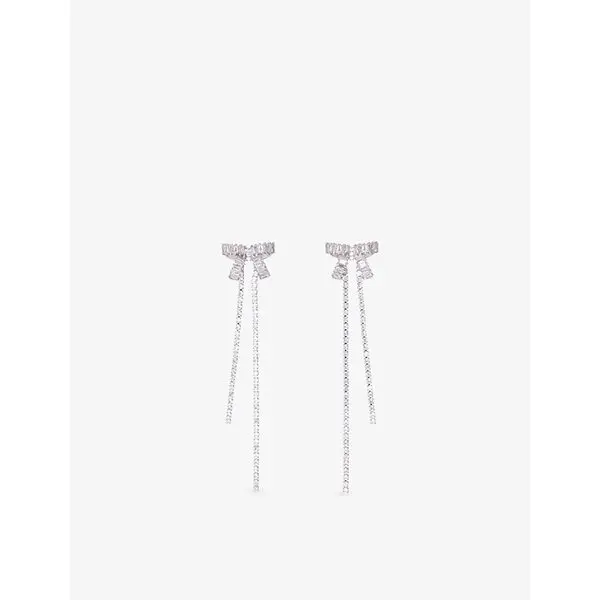 Maje Bow Rhinestone-embellished Drop Earrings - Cristal
