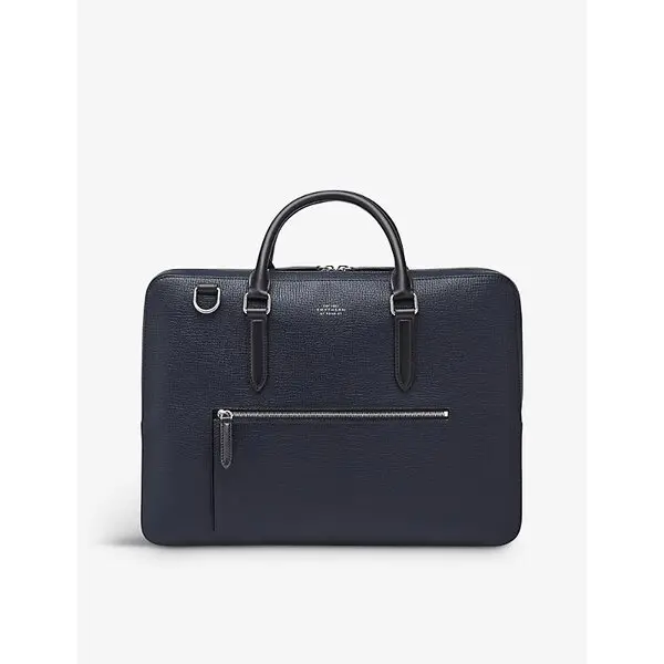 Smythson Ludlow Logo-embossed Leather Briefcase - Navy
