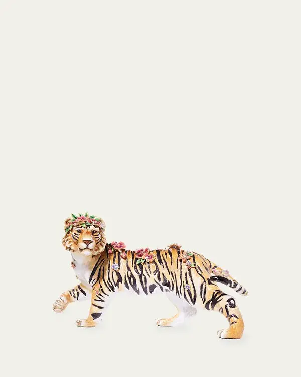 JAY STRONGWATER Tiger With Flower Crown Figure