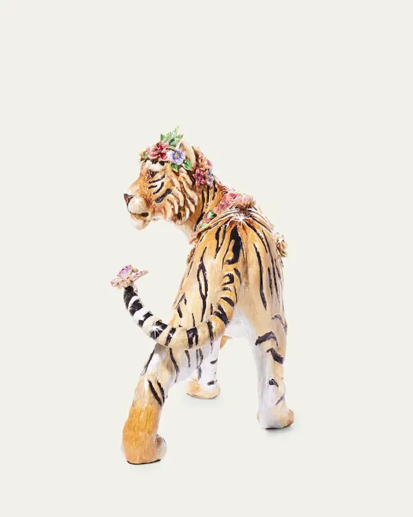 JAY STRONGWATER Tiger With Flower Crown Figure