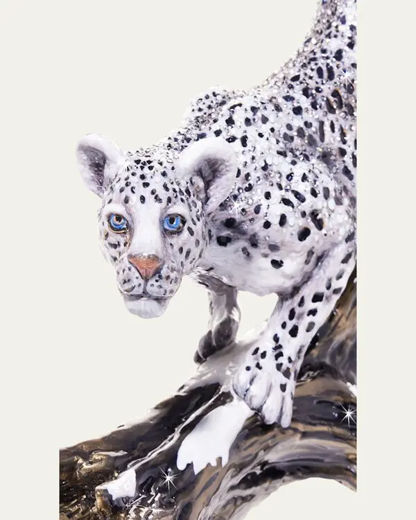 JAY STRONGWATER Snow Leopard Descending Branch Tabletop Object