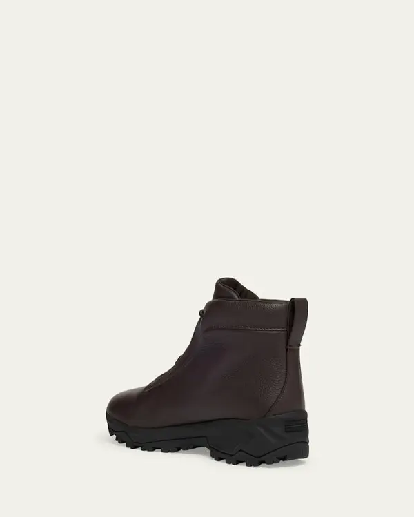 Zegna Triple Stitch Vetta Grained Leather High-top Sneaker Boots