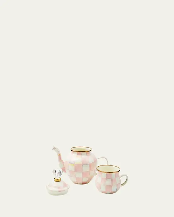 MACKENZIE-CHILDS Rosy Check Enamel High Tea Set