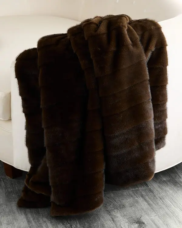 LYLA GRANT Faux Mink Throw, 60" X 72 - Dark Brown