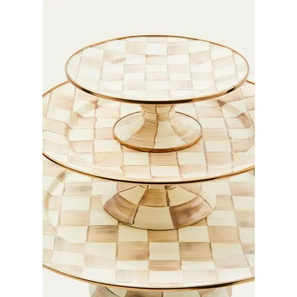 MACKENZIE-CHILDS Mocha Check Mini Pedestal Platter