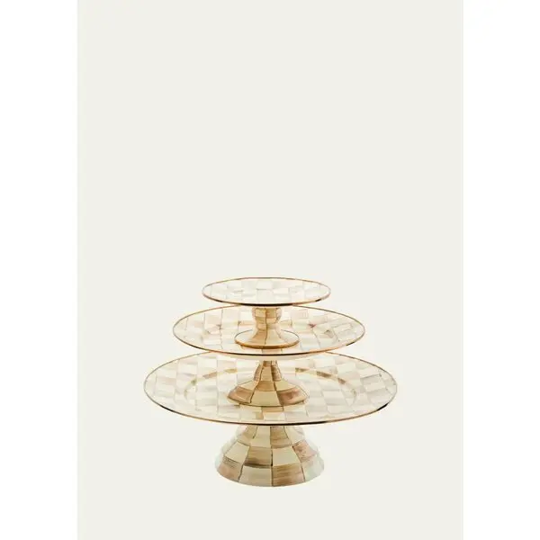 MACKENZIE-CHILDS Mocha Check Mini Pedestal Platter